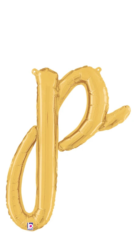 Gold P Letter Script - 24 in - funnyballoonspr