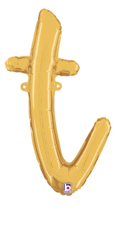 Gold T Letter Script - 24 in - funnyballoonspr